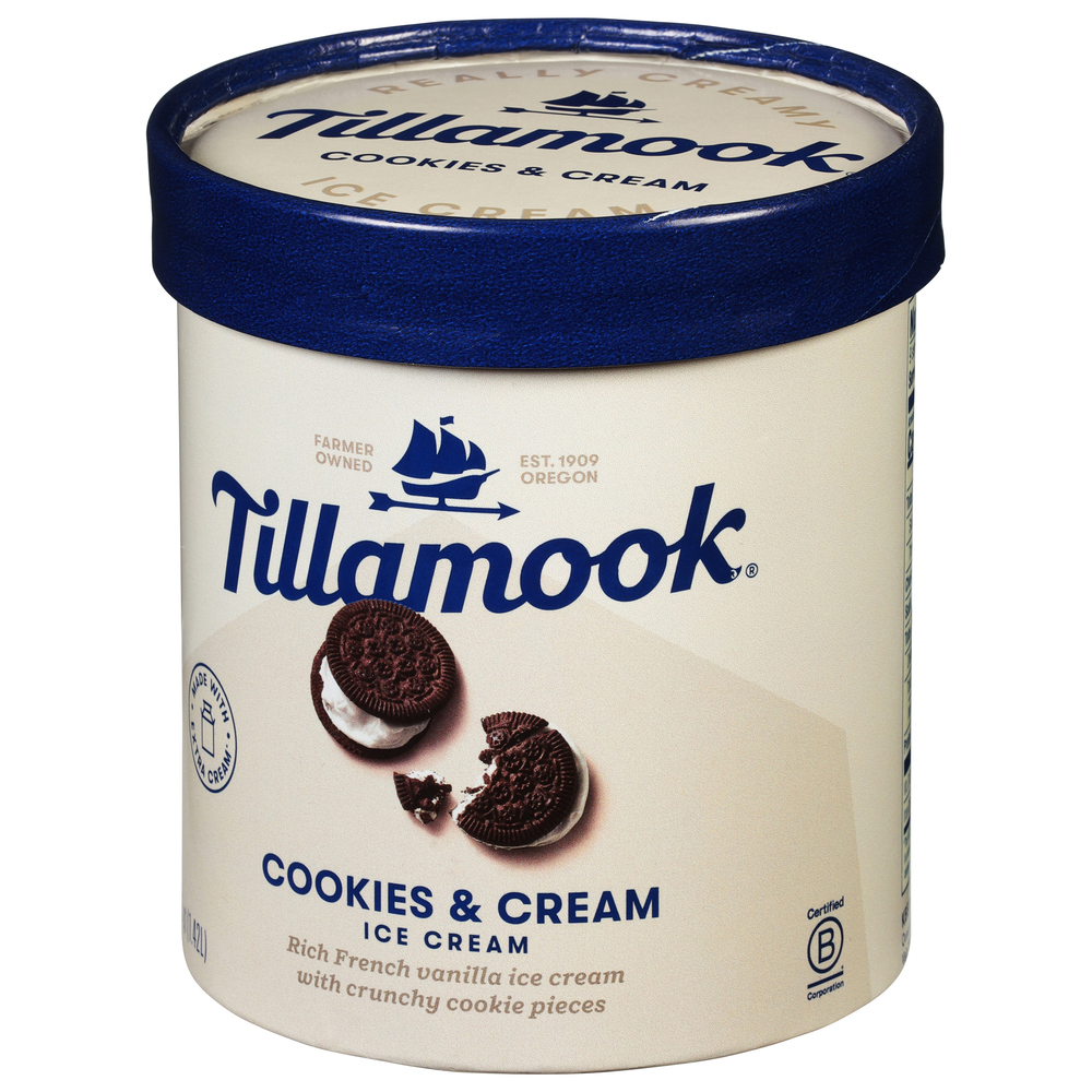 Tillamook Ice Cream, Cookies & Cream-Front-Right-Elevated