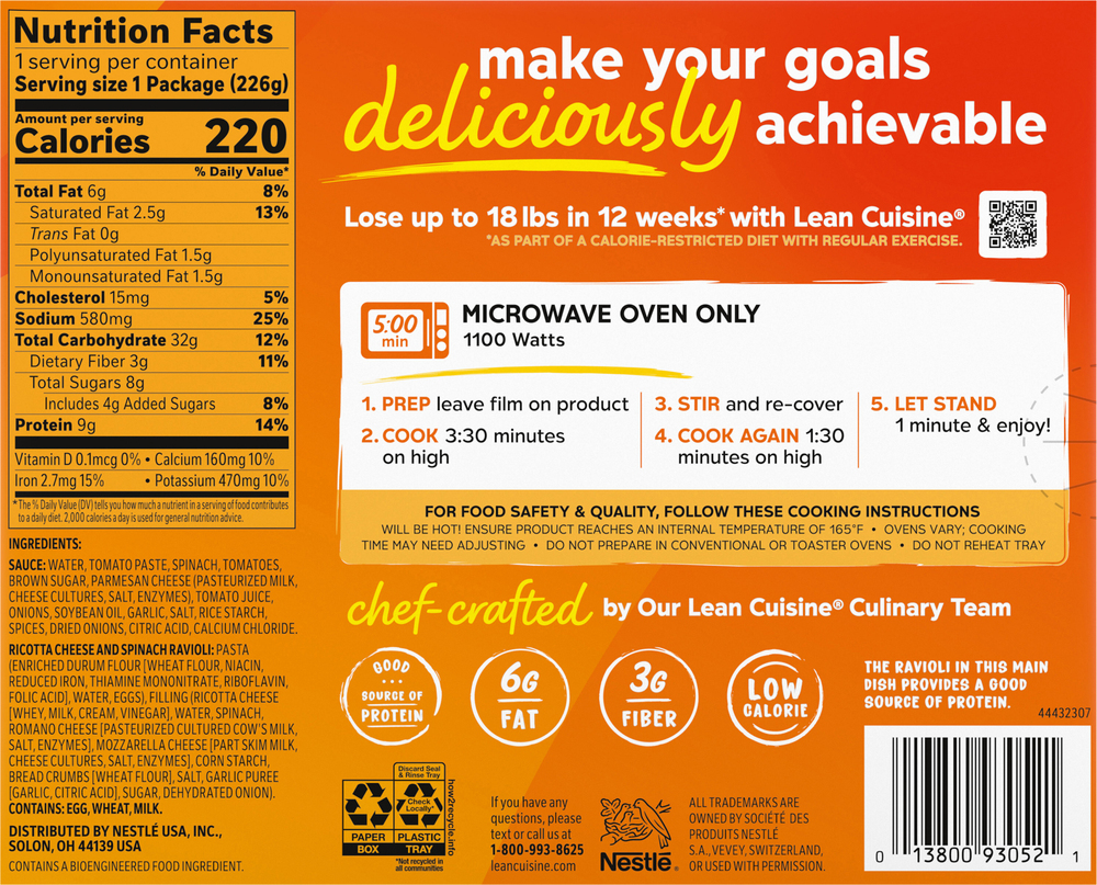 Lean Cuisine Protein Kick Ravioli, Ricotta Cheese & Spinach-Planogram-Back