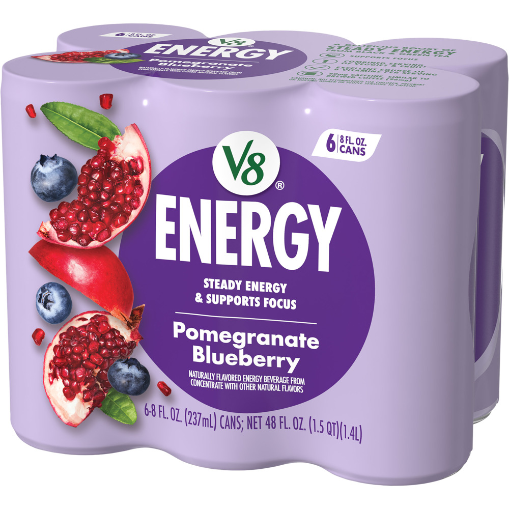 V8 Plus Energy Juice Drink Pomegranate Blueberry Front Right Elevated
