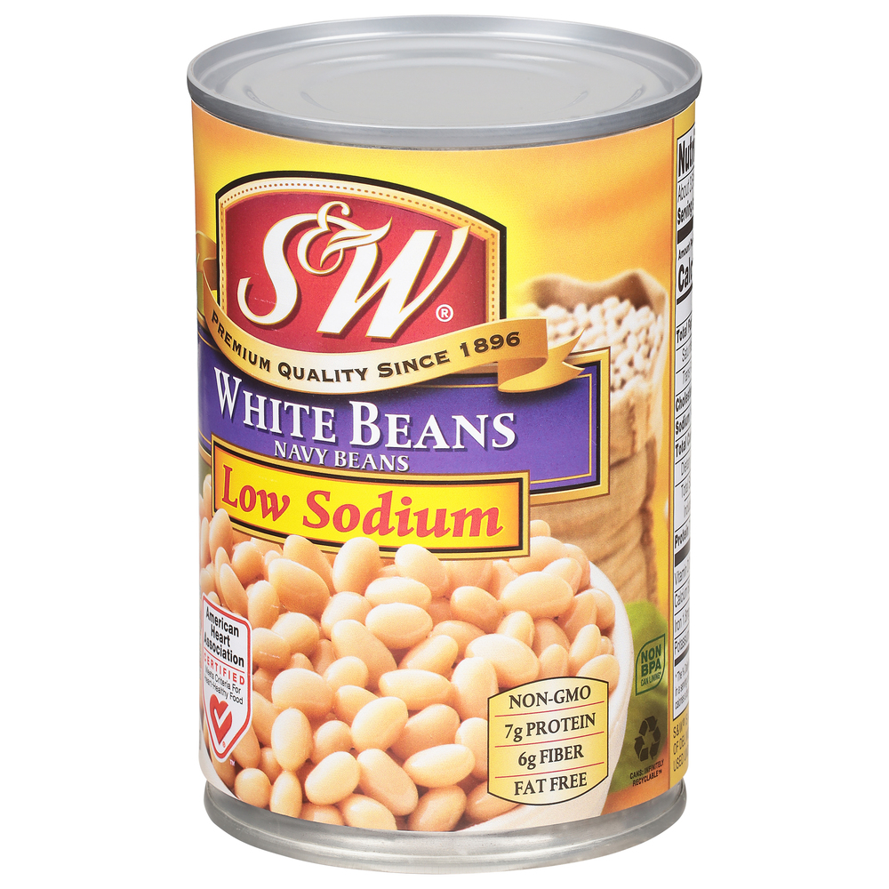 S&W White Beans, Low Sodium, Navy Beans-Front-Right-Elevated