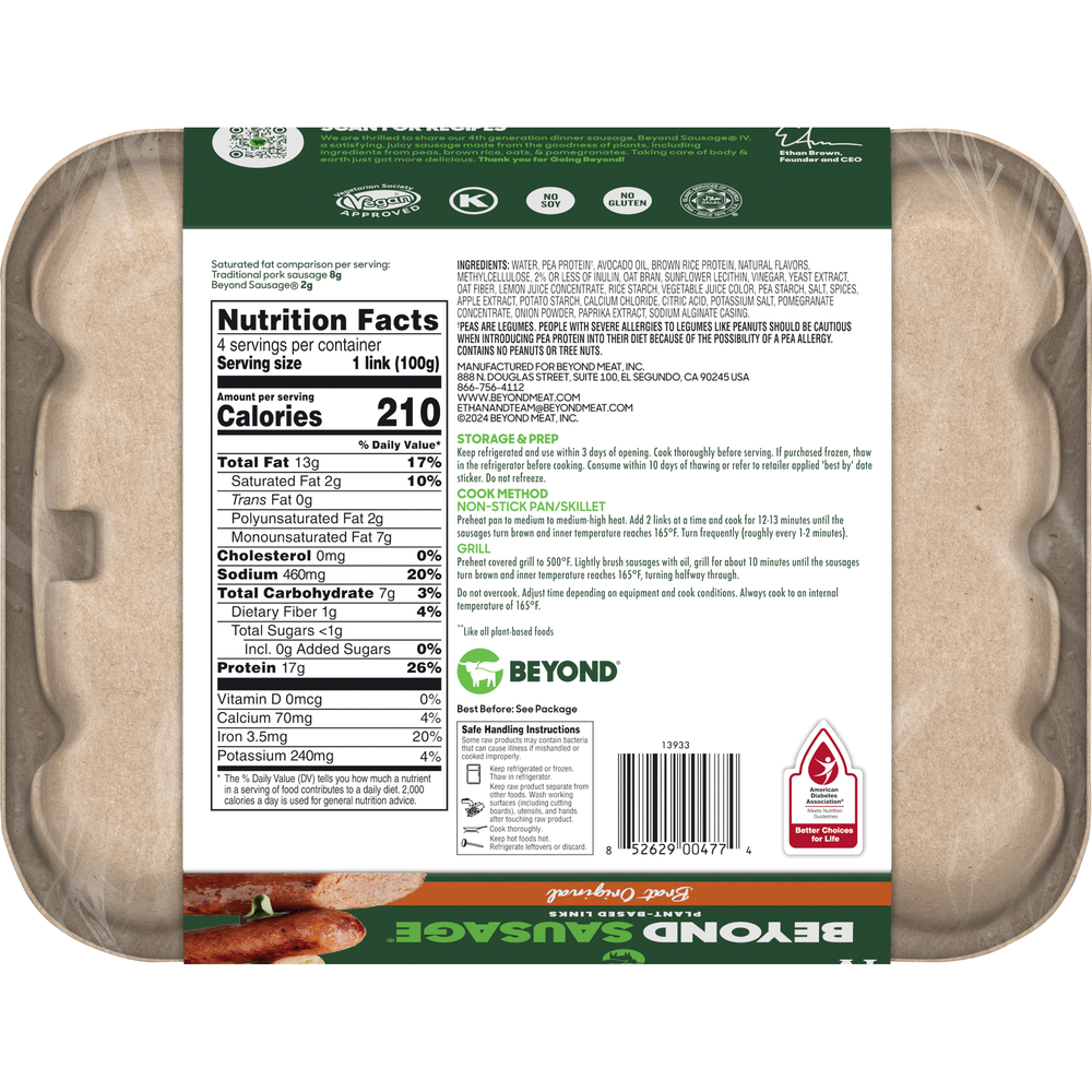 Beyond Sausage Sausage Links, Plant-Based, Brat Original-Planogram-Back