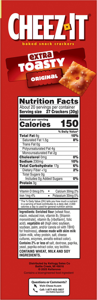 Cheez-It Extra Toasty Original Baked Snack Crackers Family Size ...