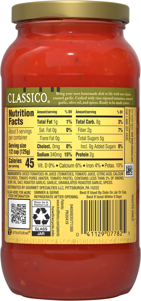 Classico Pasta Sauce, Roasted Garlic-Planogram-Back