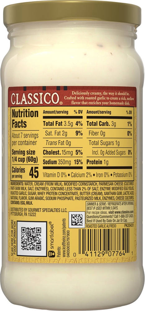 Classico Pasta Sauce, Roasted Garlic Alfredo-Planogram-Back