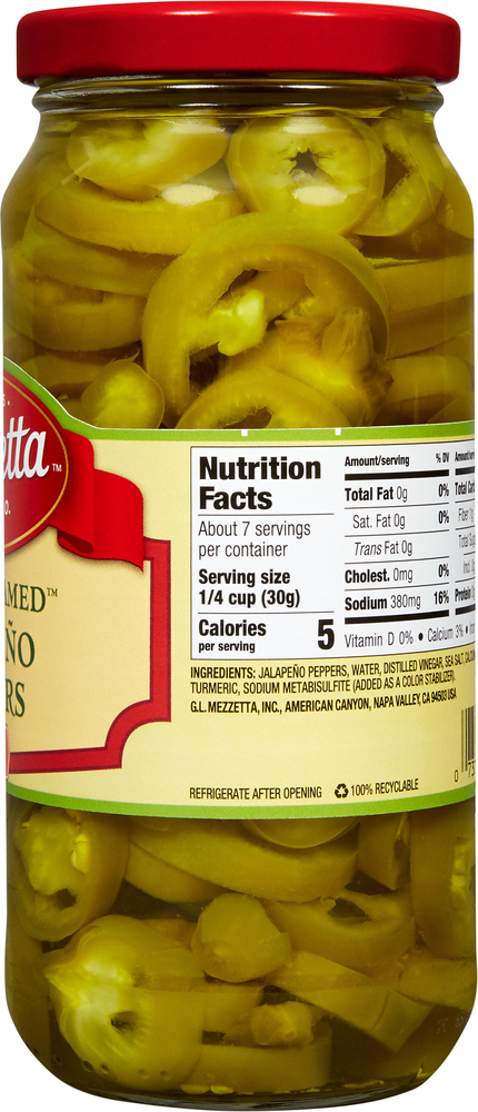 Mezzetta Jalapeno Peppers, Sliced Tamed, Medium Heat-Planogram-Right
