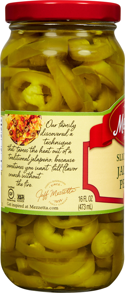 Mezzetta Jalapeno Peppers, Sliced Tamed, Medium Heat-Planogram-Left