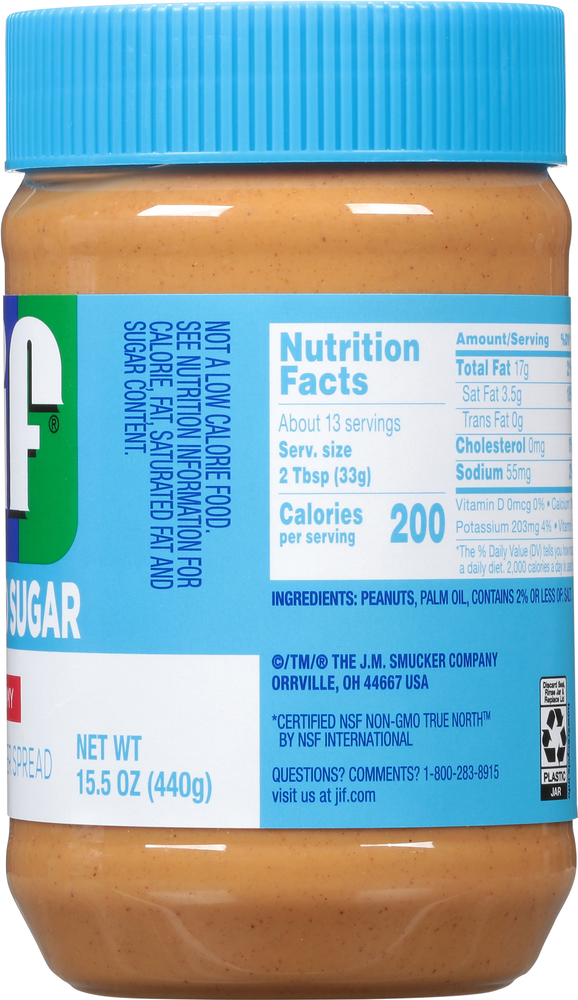 Jif Peanut Butter Spread, No Added Sugar, Creamy-Planogram-Right