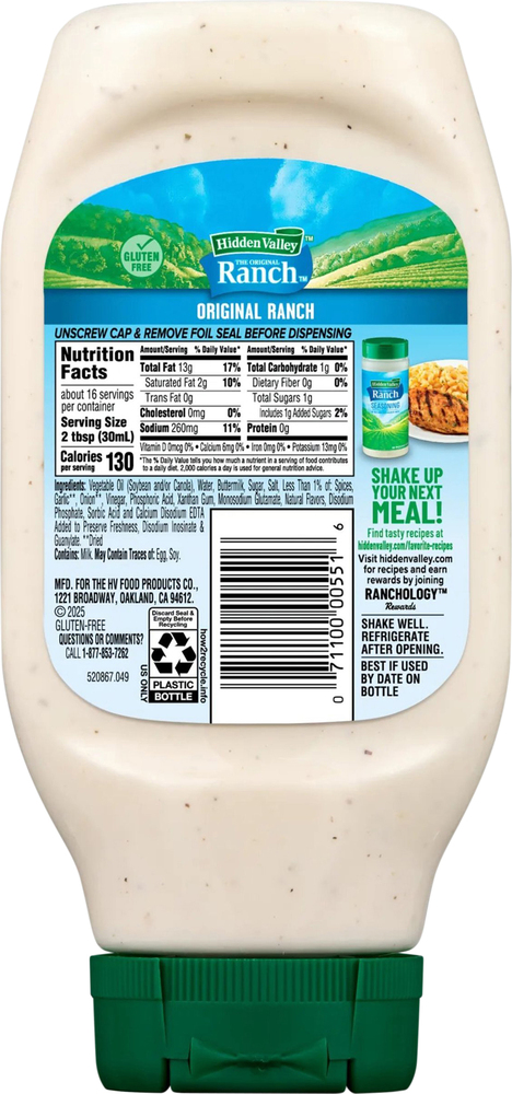 Hidden Valley Topping & Dressing, The Original Ranch-Planogram-Back