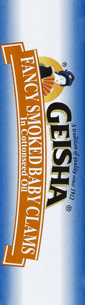 Geisha Clams, Baby, Fancy Smoked, in Cottonseed Oil-Planogram-Left