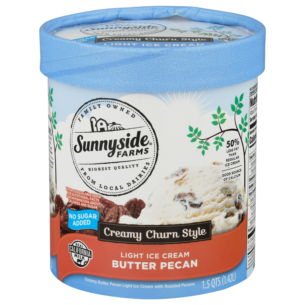 Sunnyside Farms Ice Cream, Light, Butter Pecan, Creamy Churn Style-Main