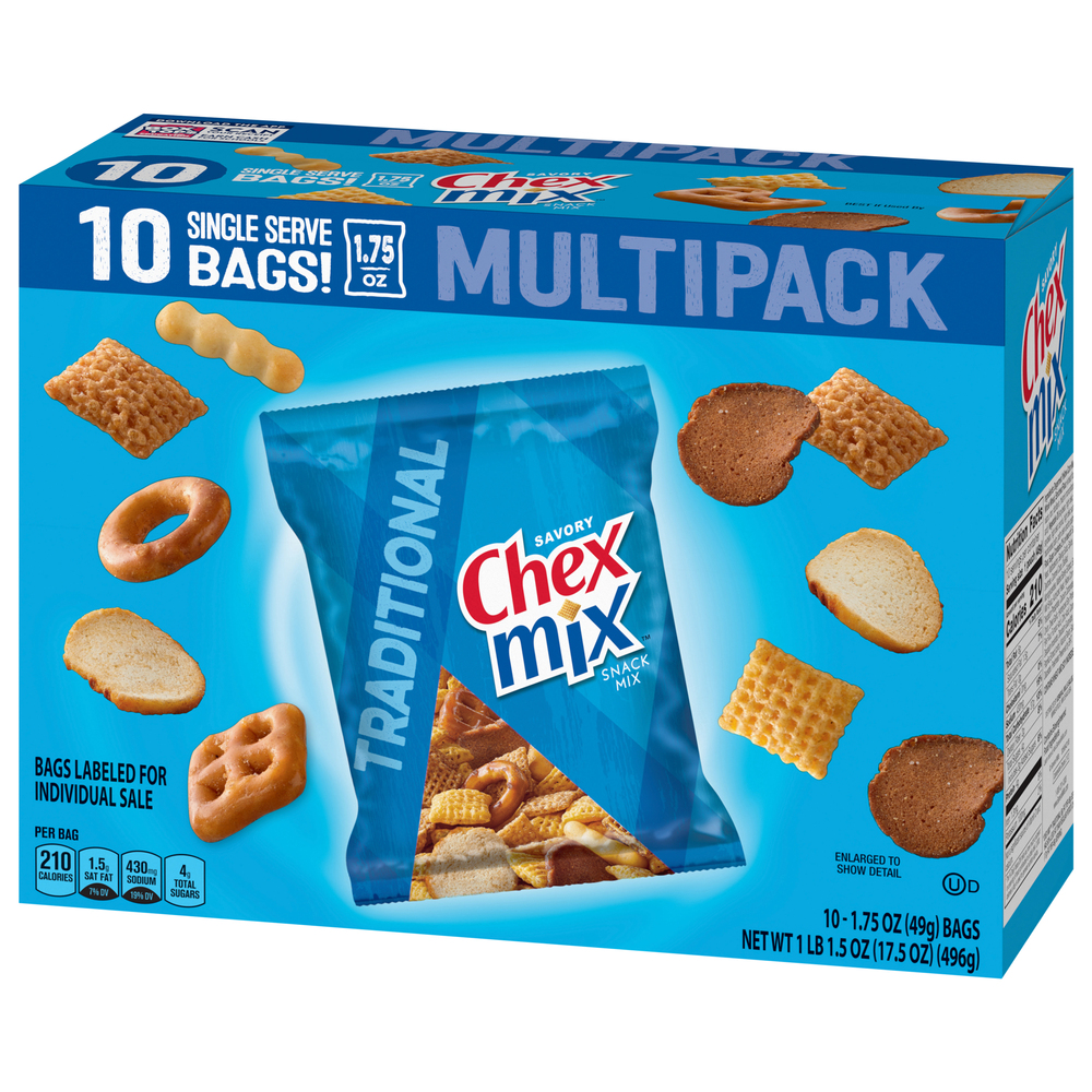 Chex Mix Single Serve Bags Savory Traditional Snack Mix Multipack-Front ...