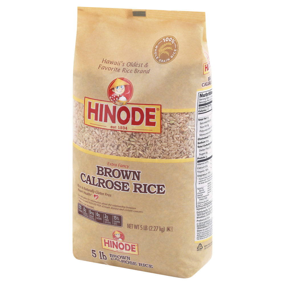 Hinode Calrose Rice, Brown, Extra Fancy-Front-Right-Elevated