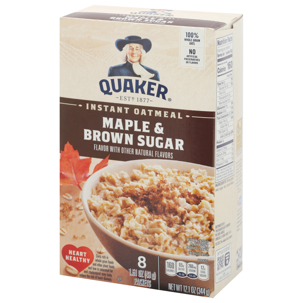 Quaker Instant Oatmeal, Maple & Brown Sugar-Front-Right-Elevated