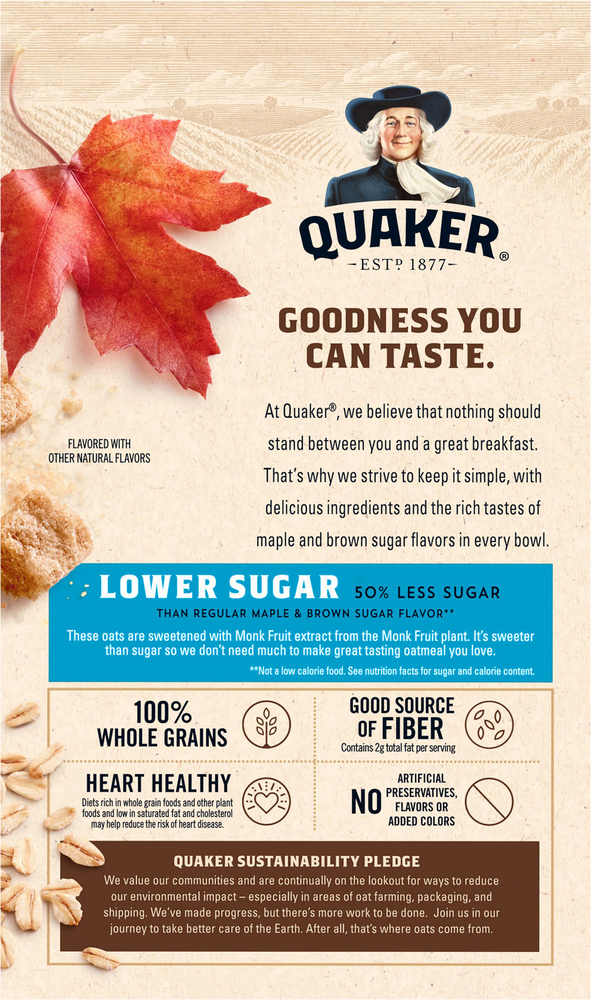 Quaker Lower Sugar Instant Maple & Brown Sugar Oatmeal-Planogram-Back