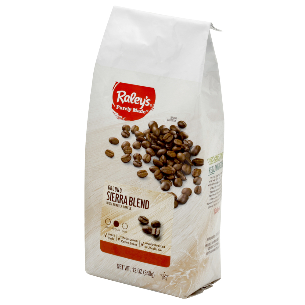 Raley's Purely Made Sierra Blend 100% Arabica Medium Roast Ground Coffee-Front-Right-Elevated