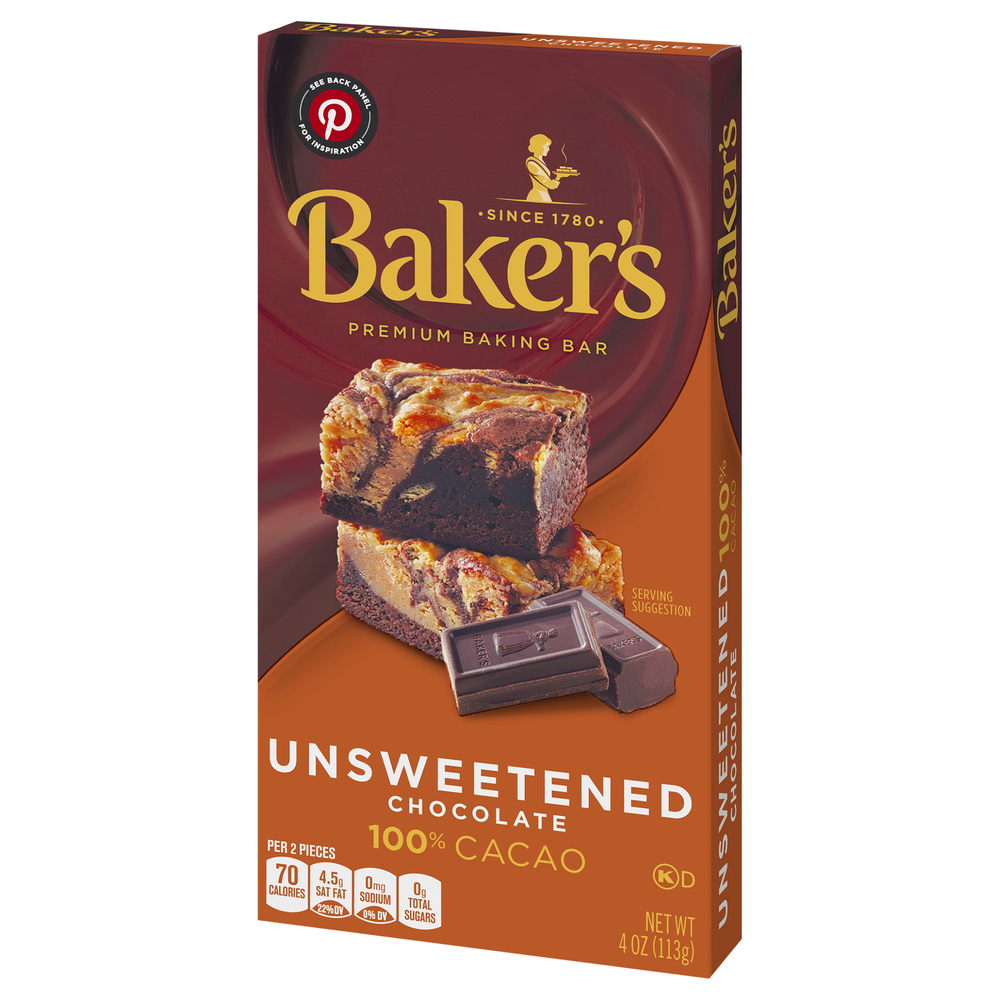Baker's Baking Bar, Premium, Chocolate, Unsweetened, 100% Cacao-Front ...