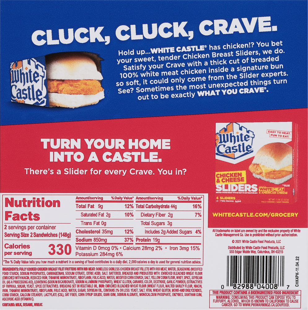 White Castle Sliders, Chicken Breast-Planogram-Back