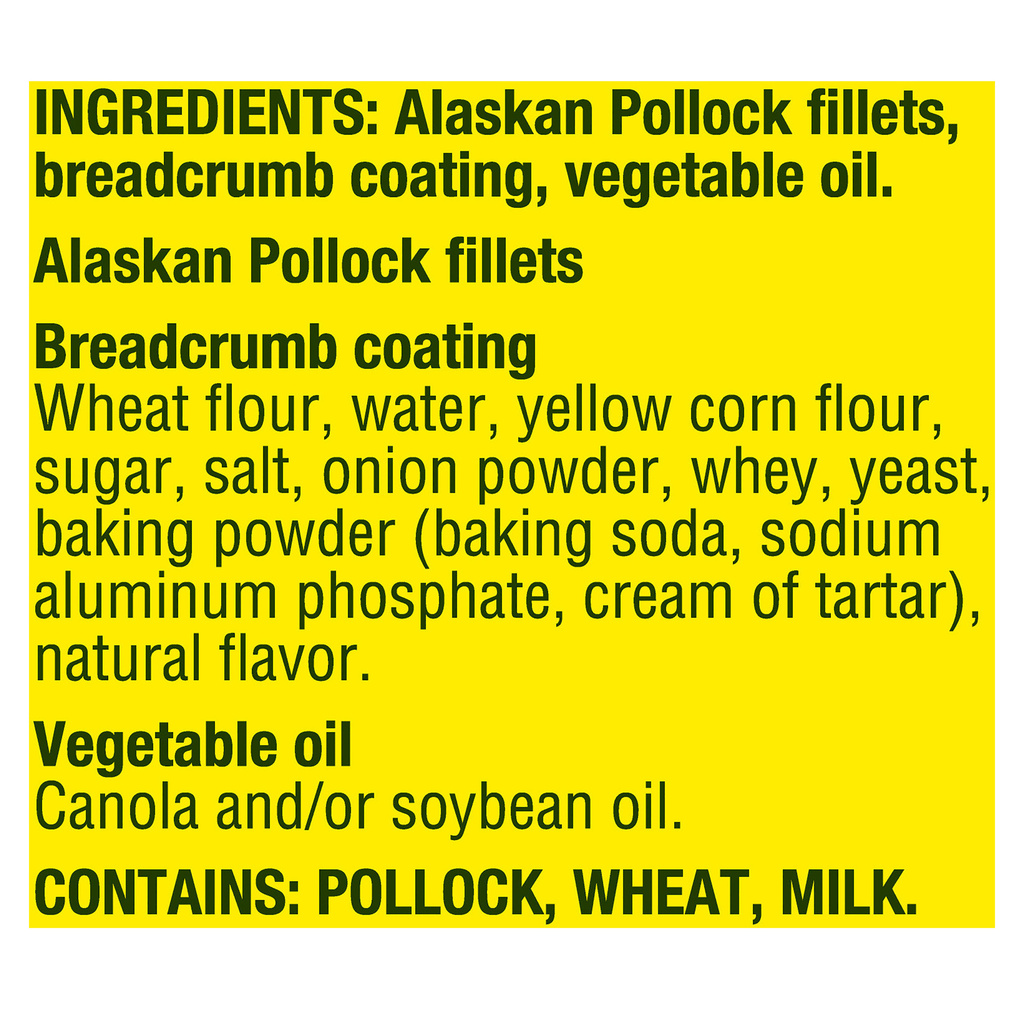 Gorton's Fish Sticks, Alaskan Pollock, Wild Caught, Our Classic-Ingredients