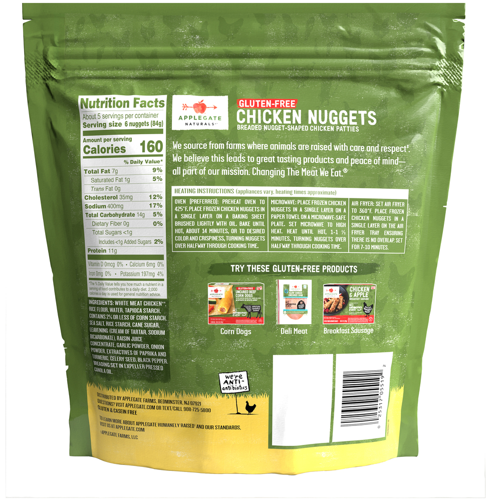 Applegate Naturals Natural Gluten-Free Chicken Nuggets (Frozen ...
