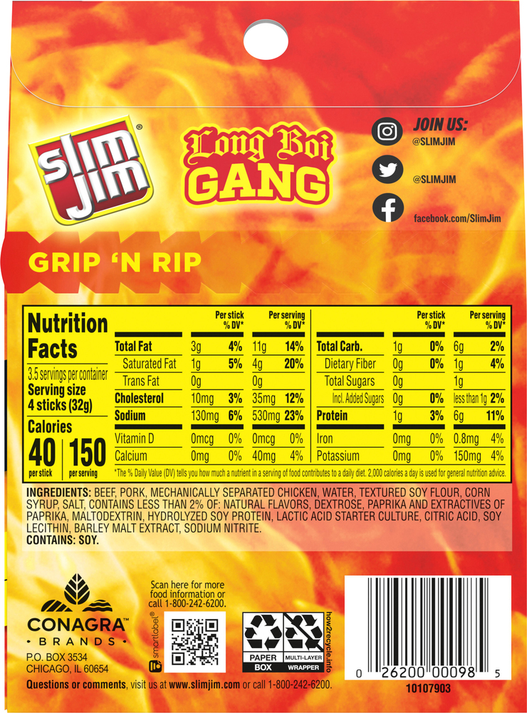 Slim Jim Snack Stick, Smoked, Spicy, Snack Size-Planogram-Back