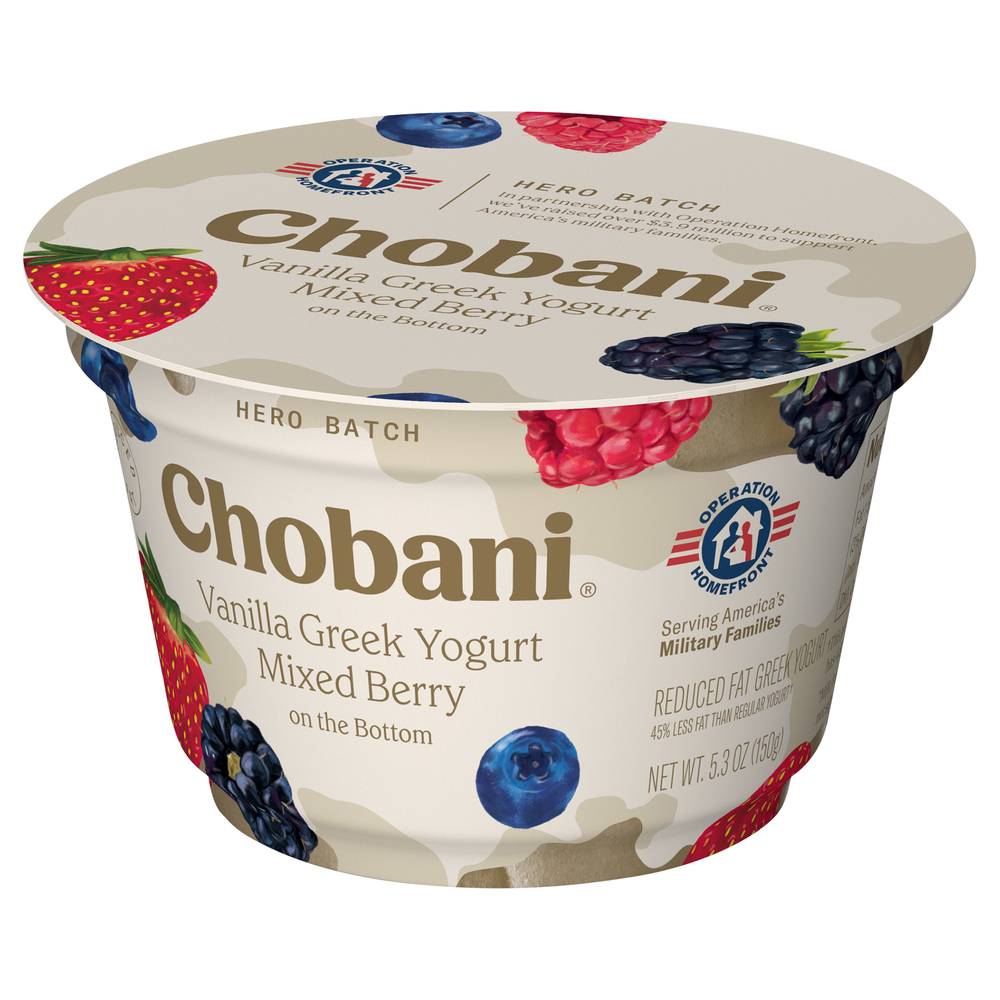 Chobani Yogurt, Low-Fat, Greek, Mixed Berry-Front-Right-Elevated