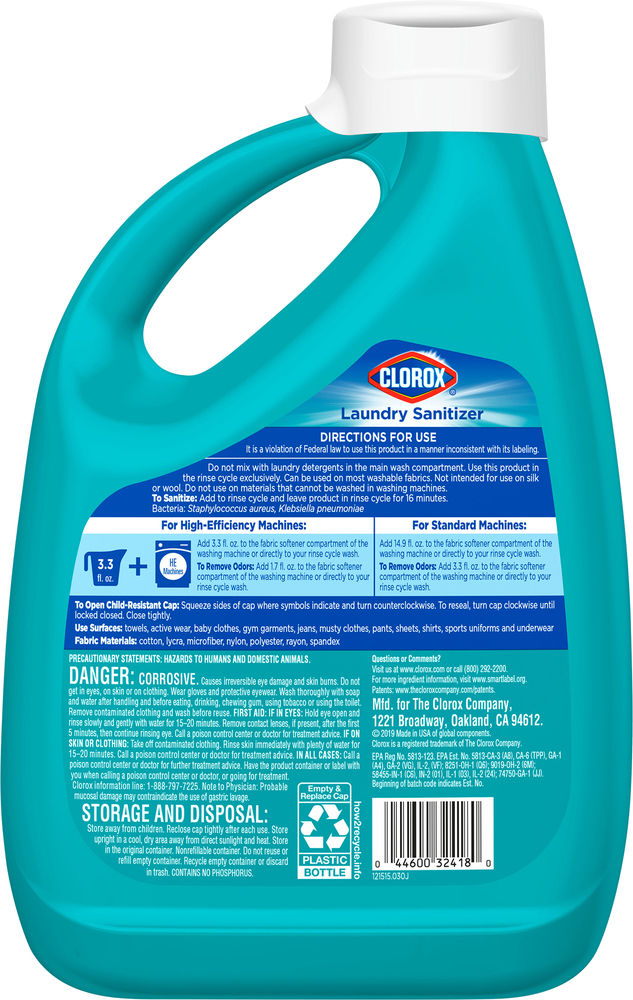 Clorox Laundry Sanitizer, Active Fresh, HE-Planogram-Back