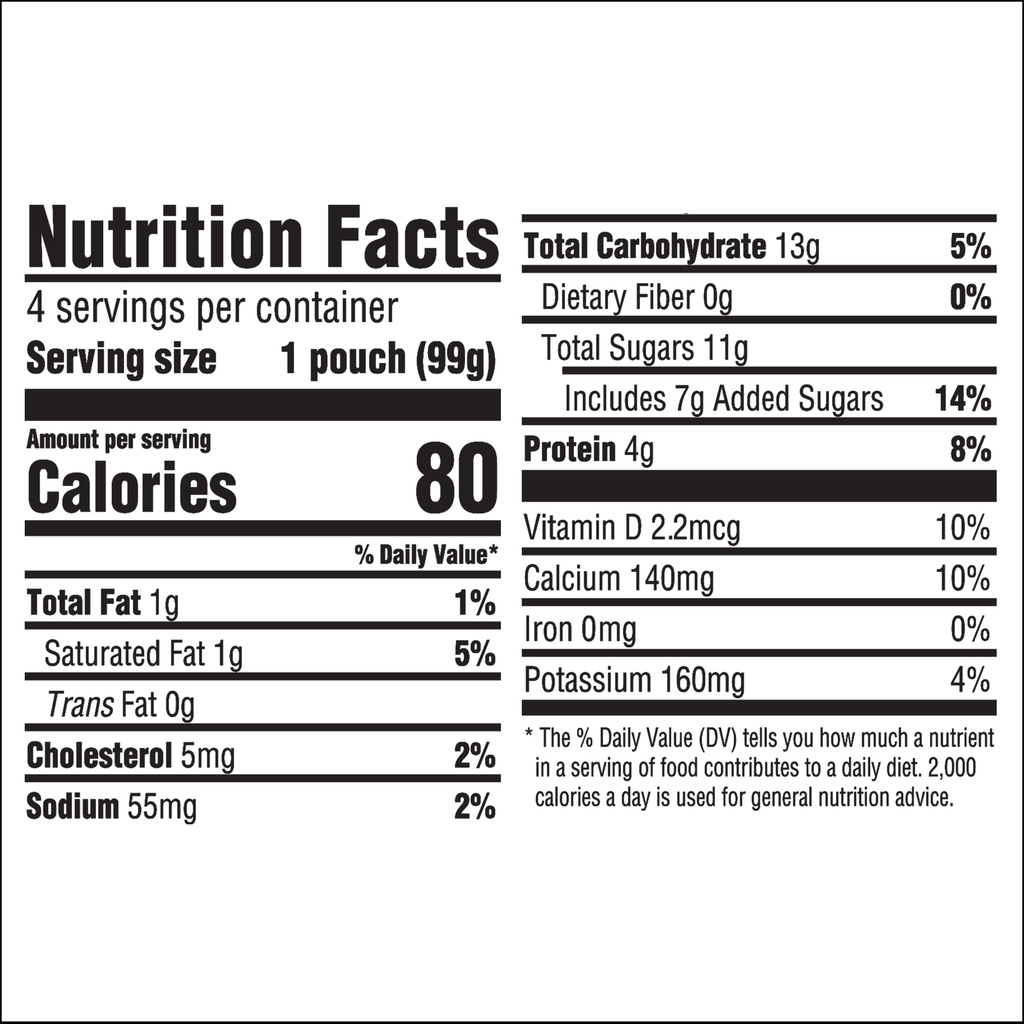 Danimals Yogurt, Lowfat, Strawberry Flavor, Pouches-Nutrition-Facts