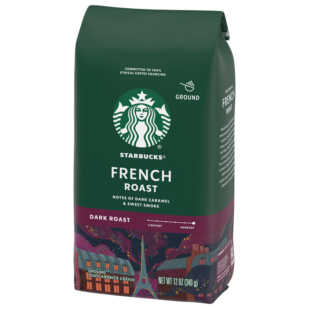 Starbucks Coffee, Ground, Dark Roast, French Roast-Front-Right-Elevated