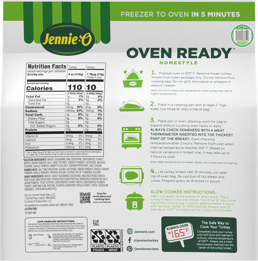 Jennie-O Oven Ready Turkey Breast, Boneless, Homestyle, Oven Ready-Planogram-Back