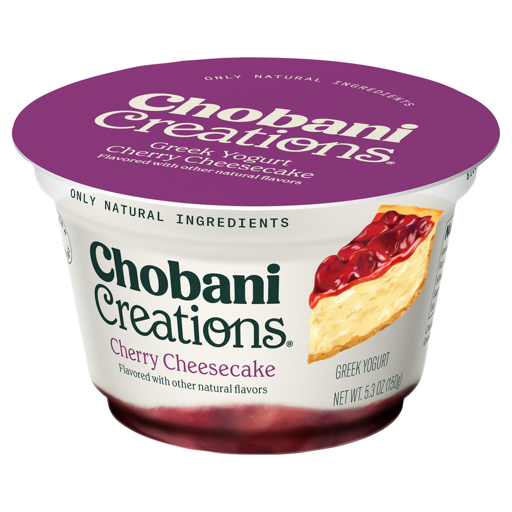 Chobani Creations Yogurt, Greek, Cherry Cheesecake-Front-Right-Elevated