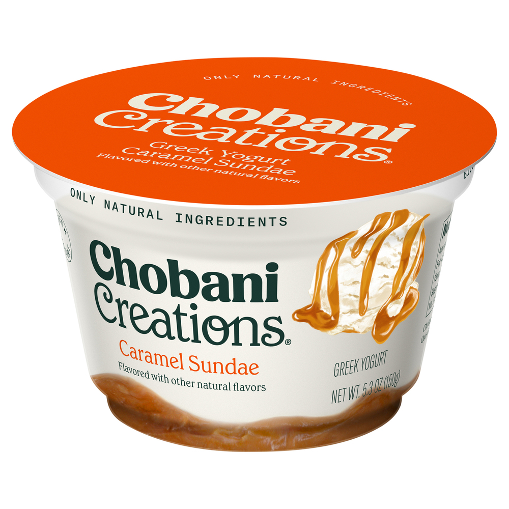 Chobani Creations Yogurt, Greek, Caramel Sundae-Front-Right-Elevated