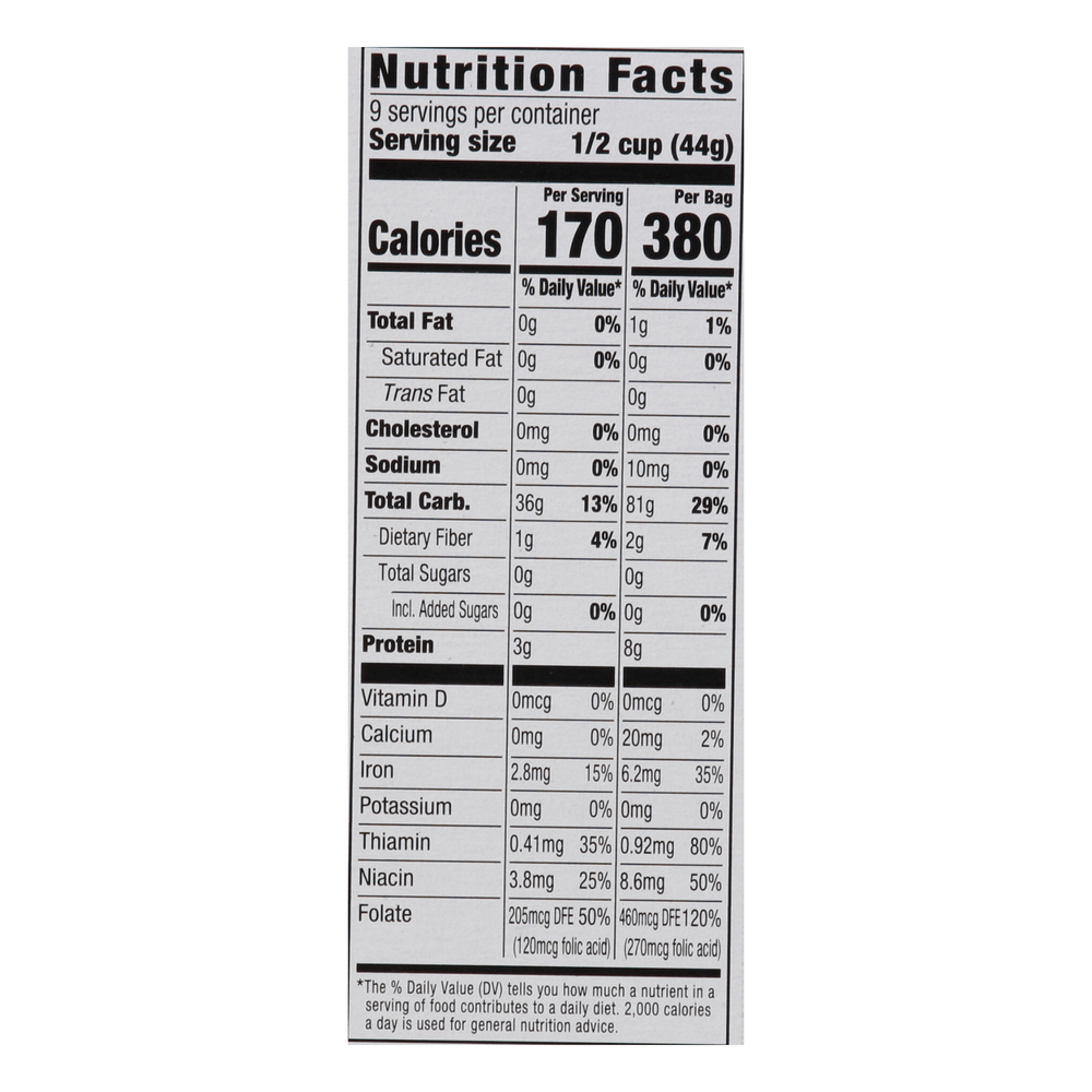 Raley's White Rice, Boil-in-Bag, Long Grain-Nutrition-Facts