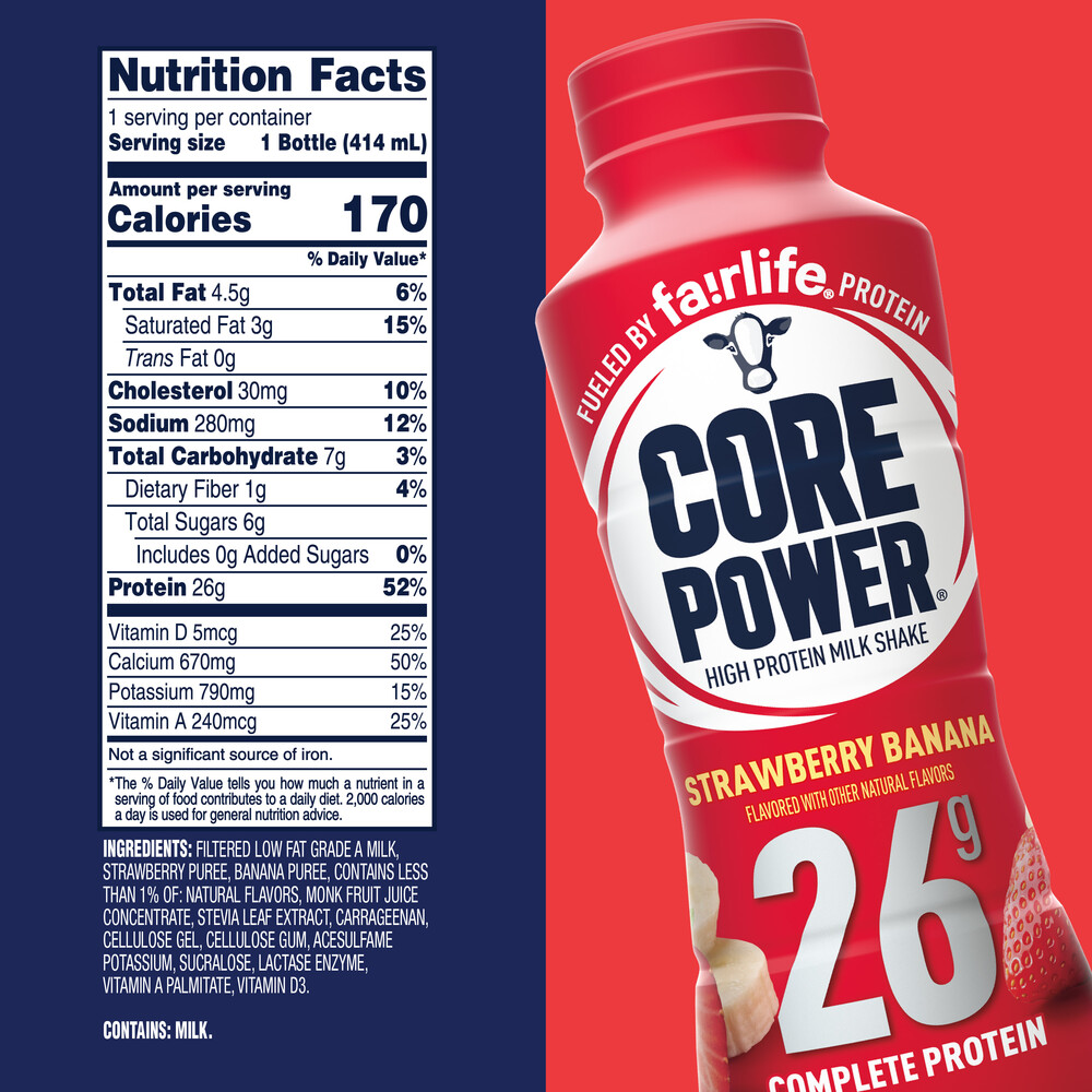 Core Power Milk Shake, High Protein, Strawberry Banana-Nutrition-Facts