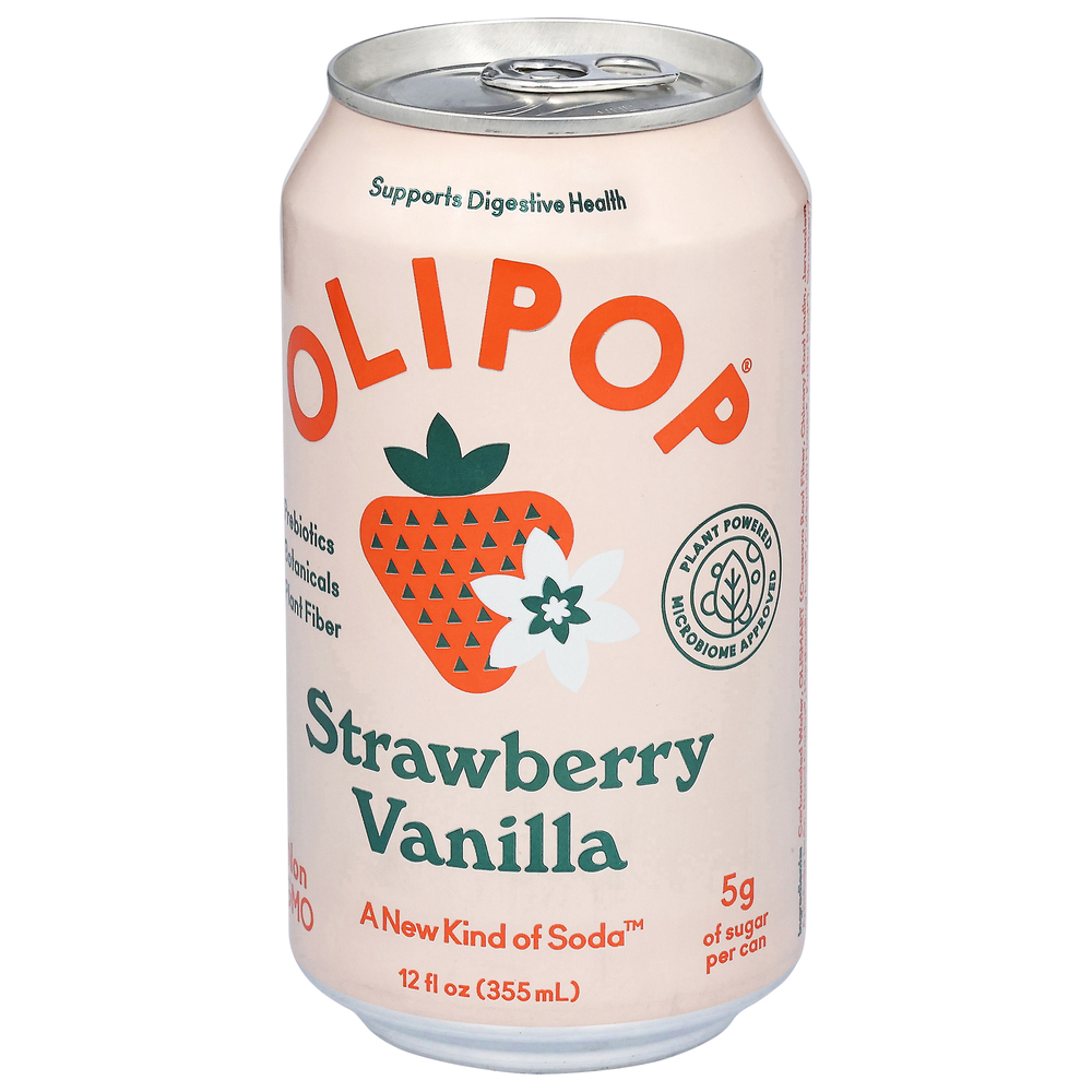 Olipop Strawberry Vanilla Soda-Front-Right-Elevated