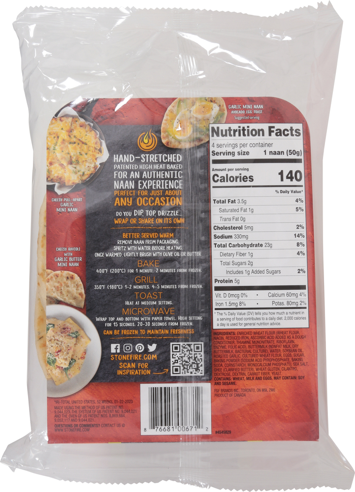 Stonefire Naan, Mini, Garlic, 4 Pack-Planogram-Back