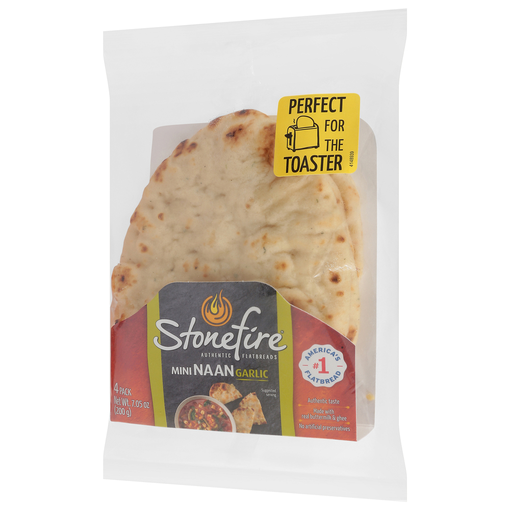 Stonefire Naan, Mini, Garlic, 4 Pack-Front-Right-Elevated