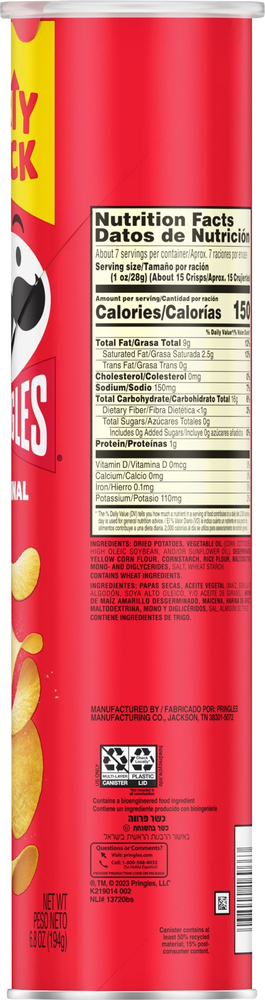 Pringles Potato Crisps, Original, Party Stack-Planogram-Back