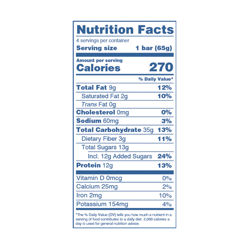 GoMacro MacroBar, Oatmeal Chocolate Chip-Nutrition-Facts