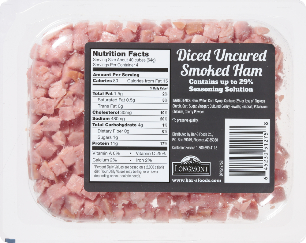Longmont Ham, Smoked, Uncured, Diced-Planogram-Back