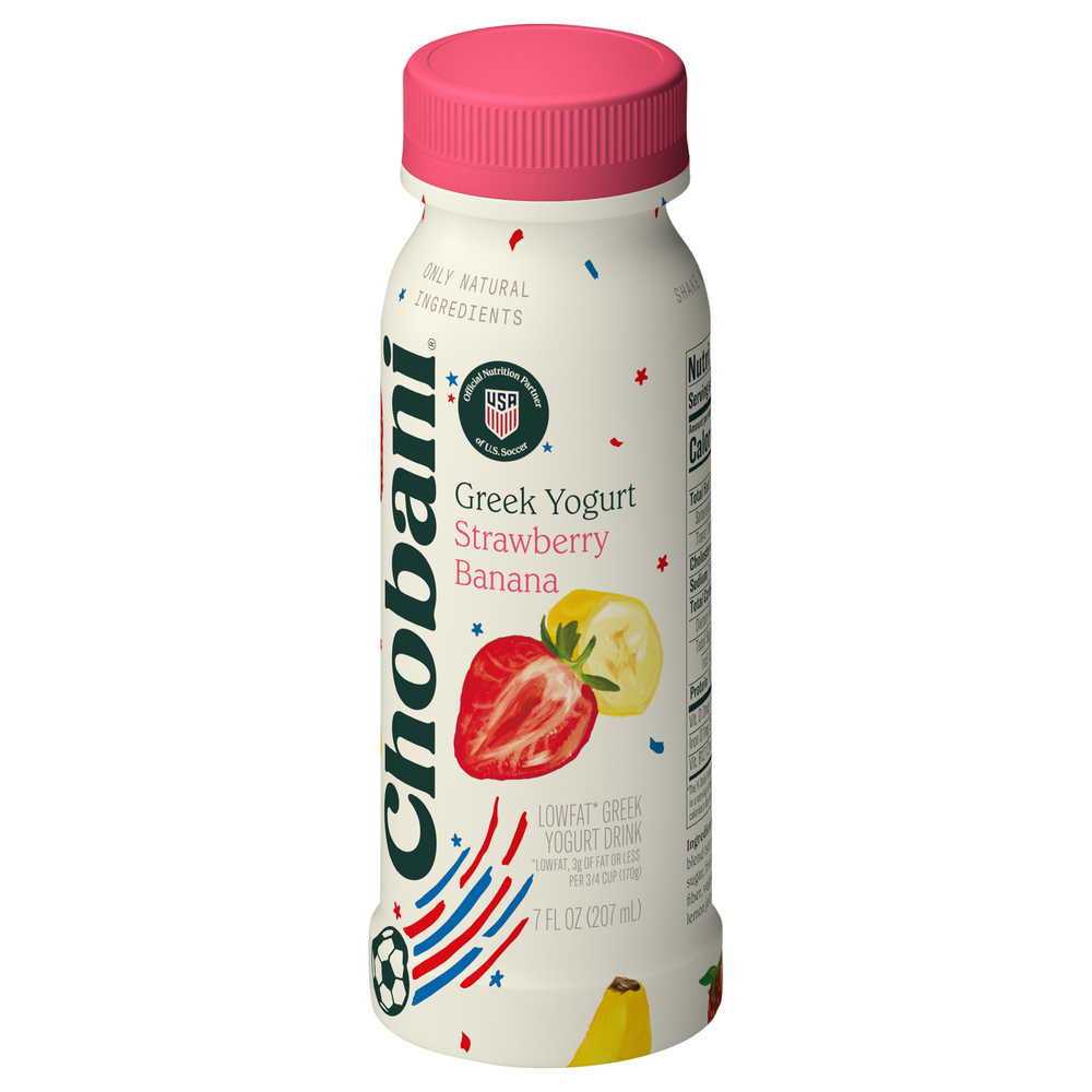 Chobani Yogurt Drink, Greek, Low-Fat, Strawberry Banana-Front-Right ...