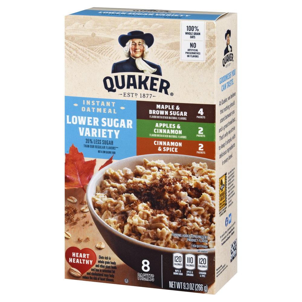 Quaker Oatmeal, Lower Sugar Variety, Maple & Brown Sugar/Apples ...