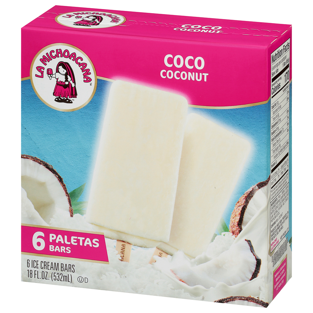 Helados Mexico Ice Cream, Coconut, Bars-Front-Right-Elevated