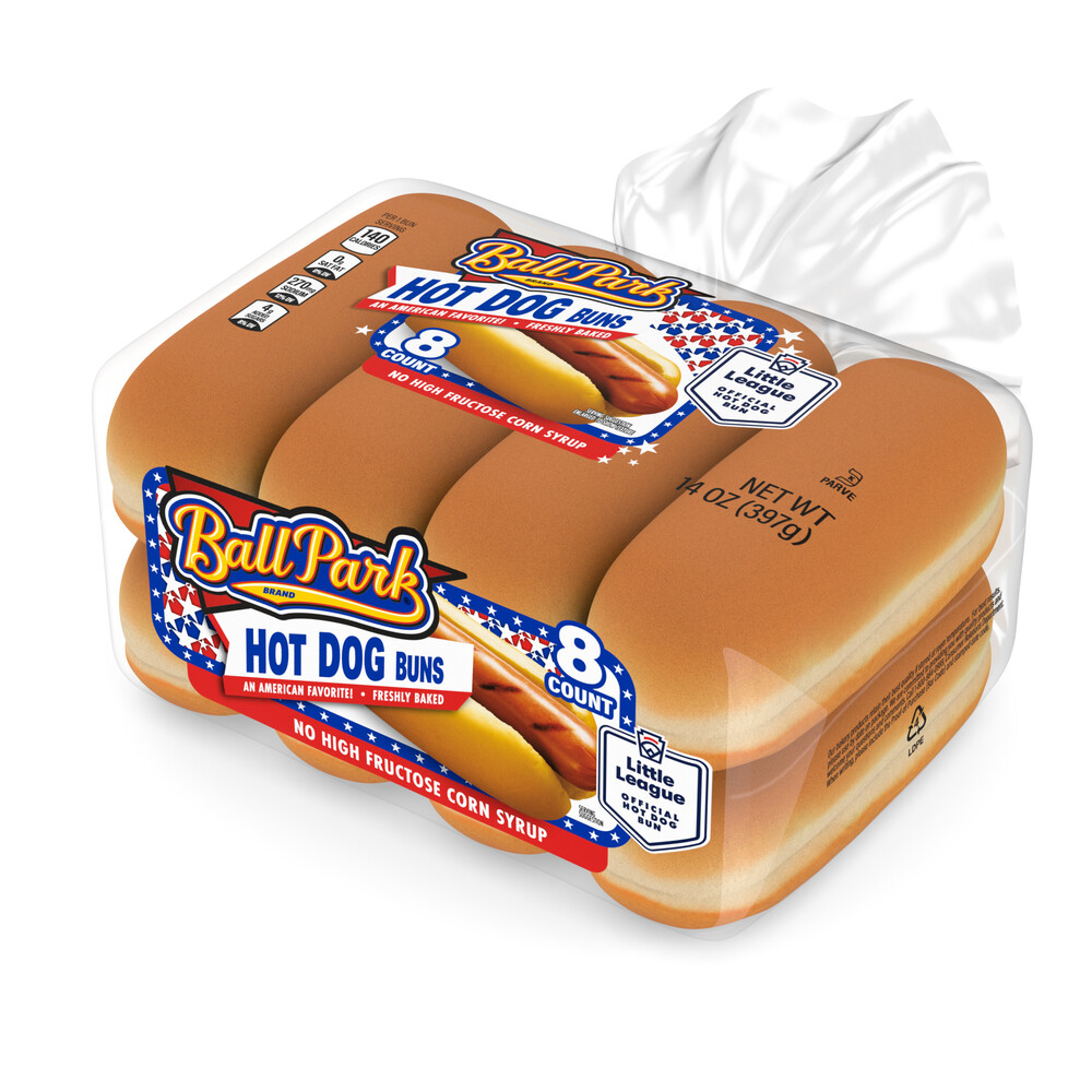 Ball Park White Hot Dog Buns, 8 count, 14 oz-Front-Right-Elevated