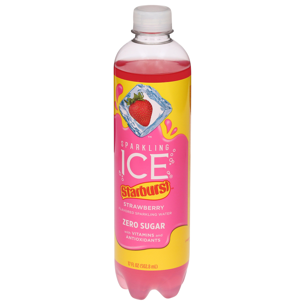 Sparkling Ice Starburst Sparkling Water, Zero Sugar, Strawberry Flavored-Front-Right-Elevated
