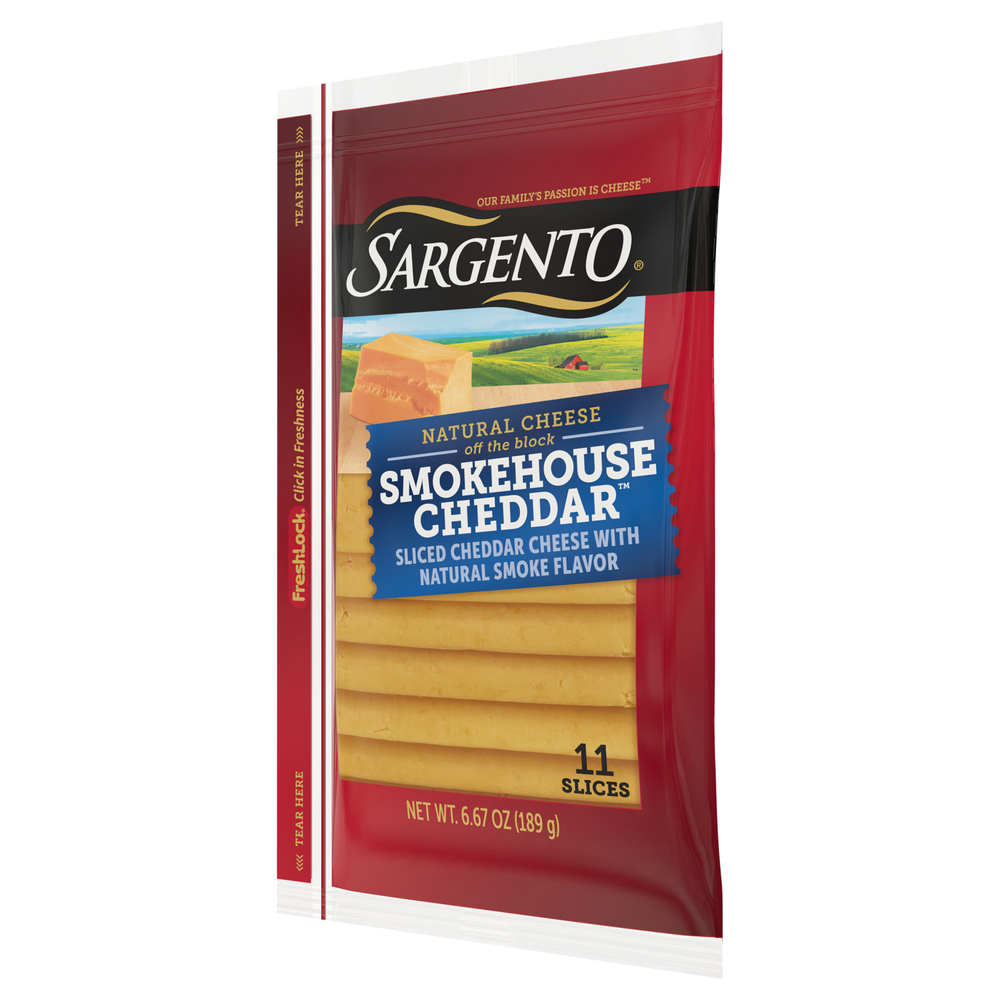 Sargento Sliced Cheese, Natural, Smokehouse Cheddar-Front-Right-Elevated