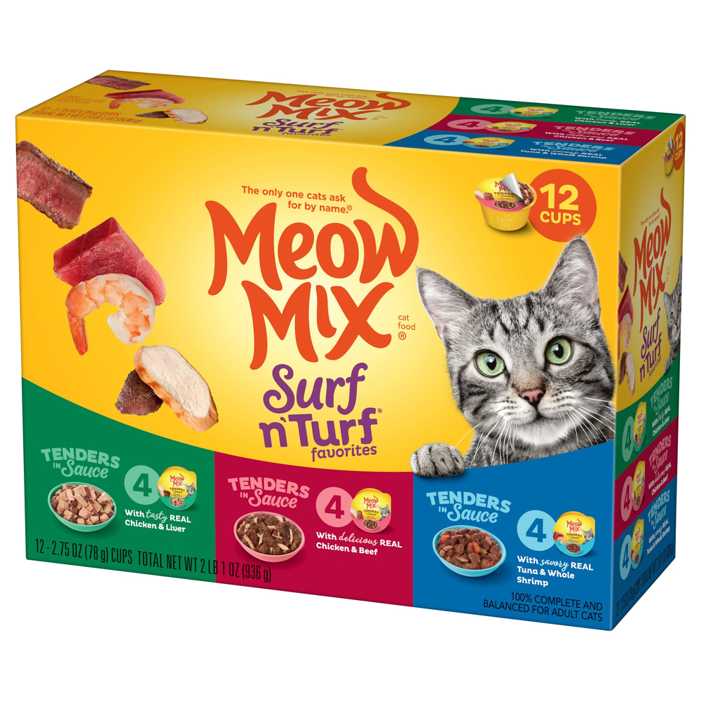 Meow Mix Surf n' Turf Adult Real Chicken & Liver/Real Chicken & Beef ...