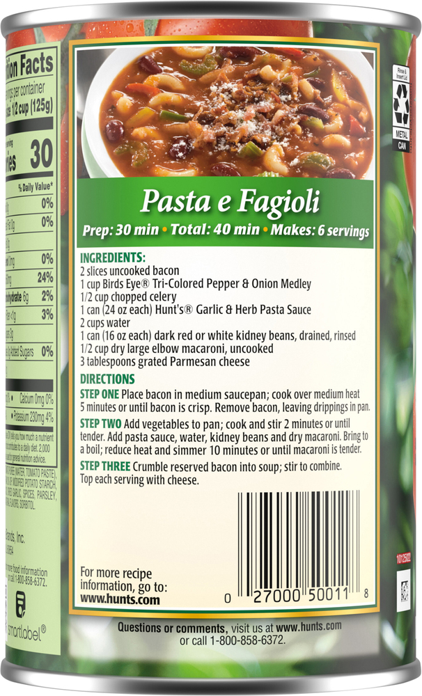 Hunt's Pasta Sauce, Garlic & Herb, Premium-Planogram-Back