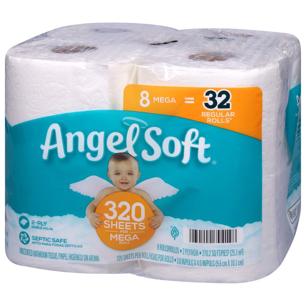 Angel Soft Bathroom Tissue Unscented Mega Roll 2 Ply Front Right