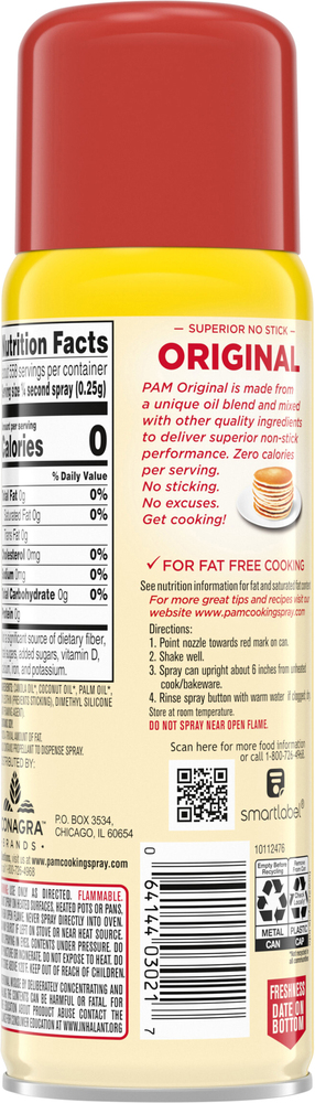 Pam Cooking Spray, No-Stick, Original-Planogram-Back