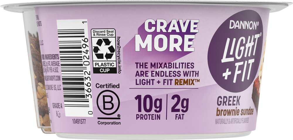 Dannon Light + Fit Yogurt & Mix-Ins, Fat Free, Brownie Sundae, Remix ...